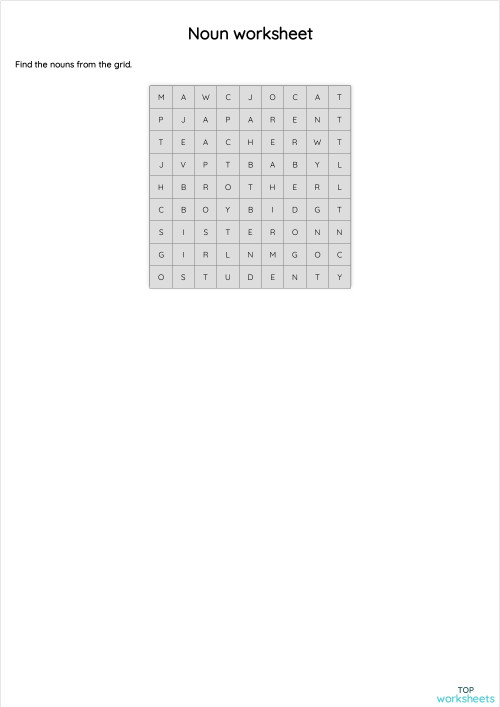 Noun worksheet. Interactive worksheet | TopWorksheets