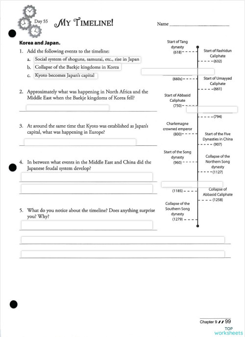 Chapter 9: My Timeline Pg 99. Interactive worksheet | TopWorksheets