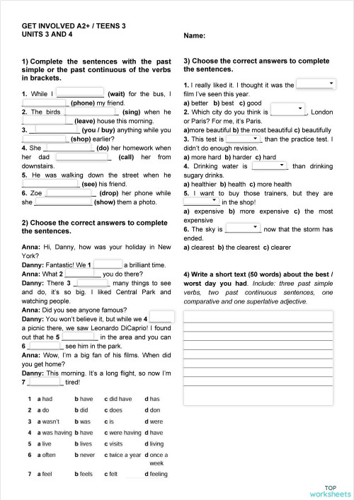 Assignment Units 3 - 4 (get involved A2+). Interactive worksheet | TopWorksheets