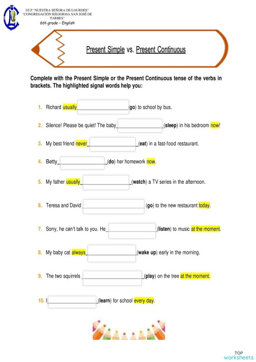 Simple present and present continuous. Interactive worksheet | TopWorksheets