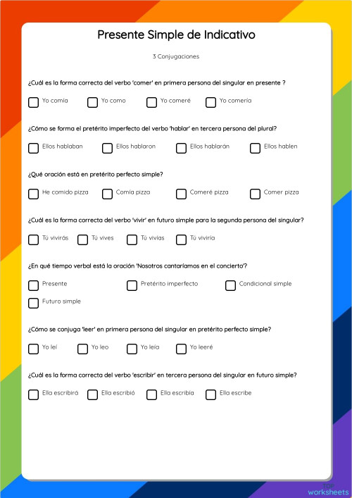 Presente Simple de Indicativo. Ficha interactiva | TopWorksheets
