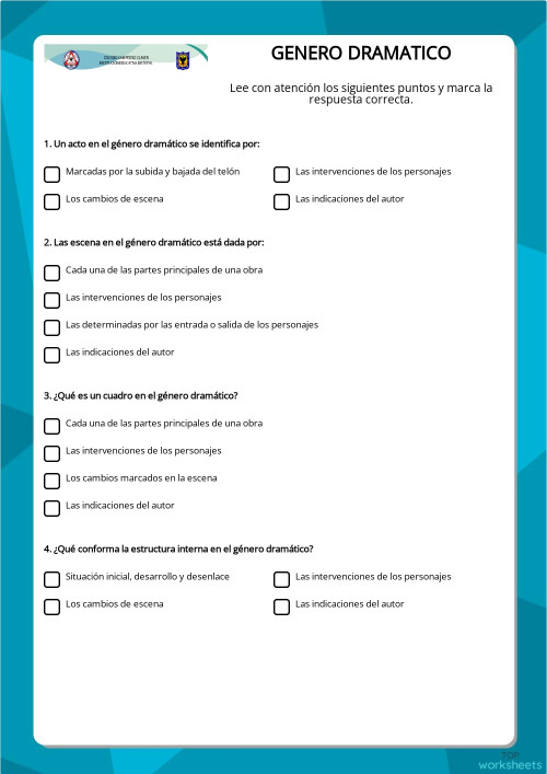 GENERO DRAMATICO. Ficha interactiva | TopWorksheets