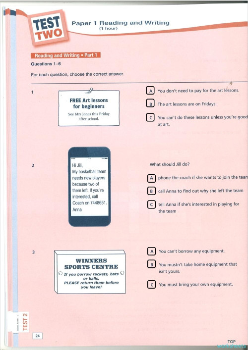 KET -A2 - Test 2 READING - Cambridge book. Interactive worksheet ...
