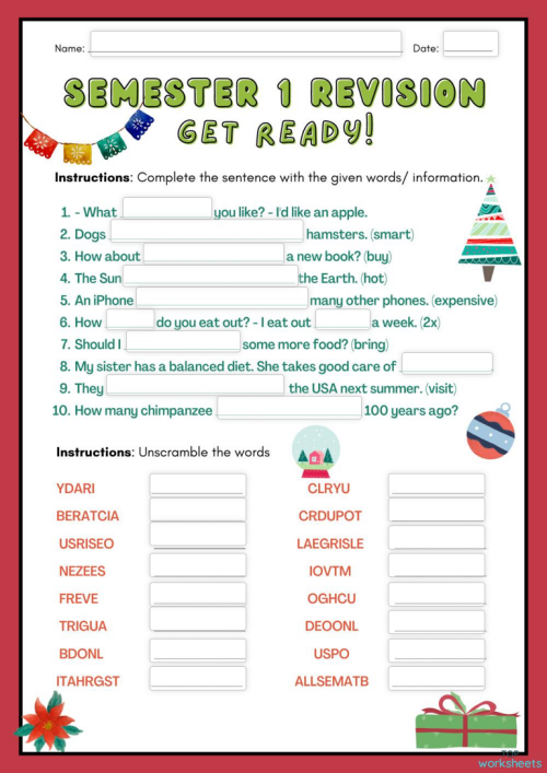 Semester 1 - Revision. Interactive worksheet | TopWorksheets