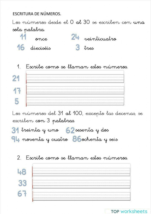 Escritura de números. Ficha interactiva | TopWorksheets