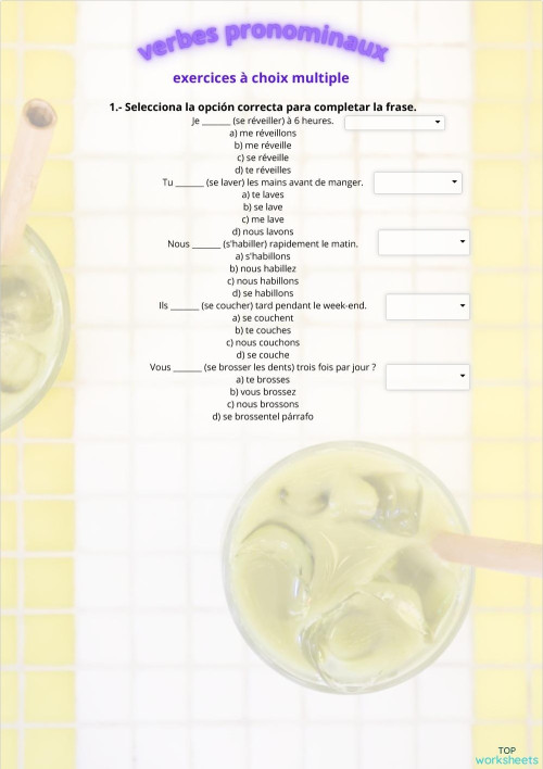 les verbes pronominaux. Fiche interactive | TopWorksheets