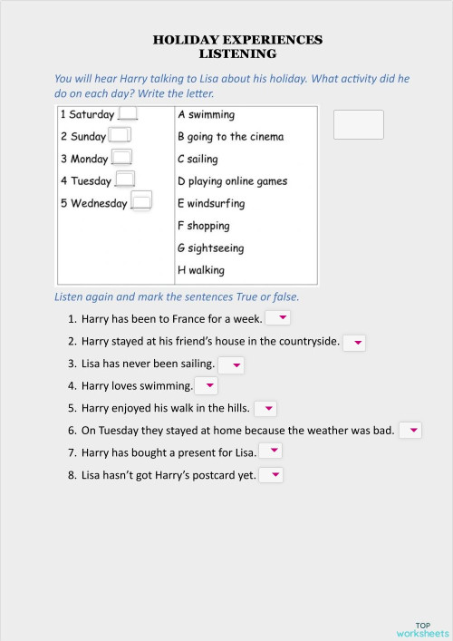 November, 12th. Listening. Interactive worksheet | TopWorksheets