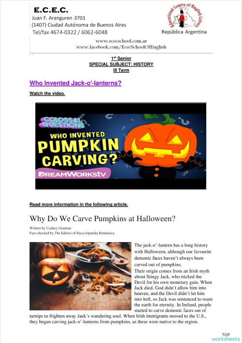 Halloween: origins and celebration. Interactive worksheet | TopWorksheets