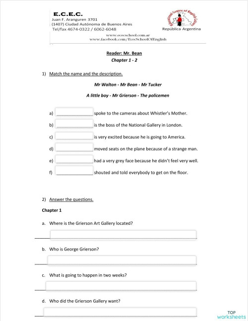MR BEAN ACTIVITIES CH 1 & 2. Interactive worksheet | TopWorksheets