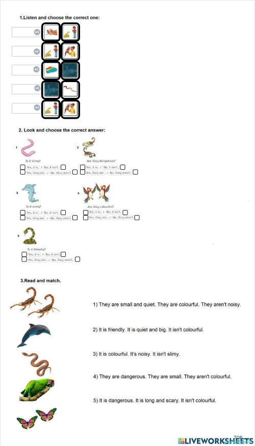 EN3_U1_Animals_descriptions. Interactive worksheet | TopWorksheets