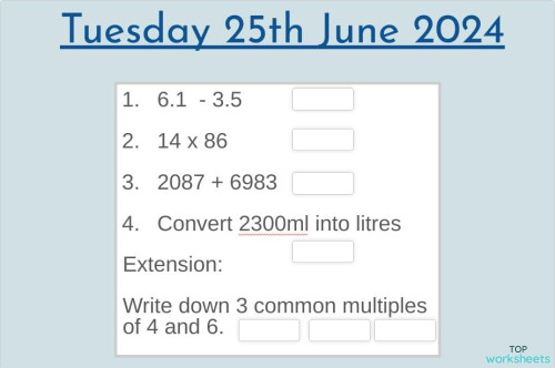 5 A Day 25/06/24. Interactive worksheet | TopWorksheets