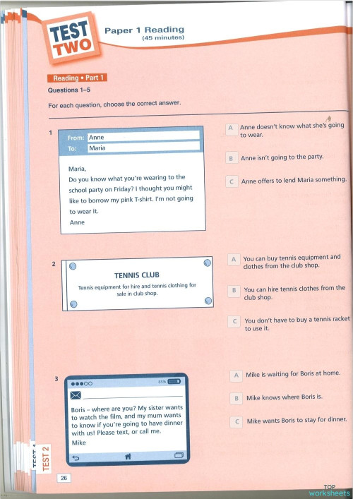 Cambridge B1 Test 2 READING. Interactive worksheet | TopWorksheets