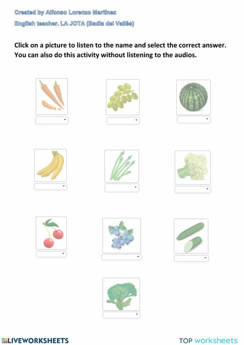 Listening: Fruit and vegetables. Interactive worksheet | TopWorksheets