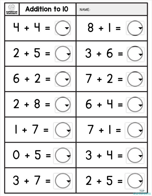 Addition Within 10: Dropdown #2. Interactive worksheet | TopWorksheets
