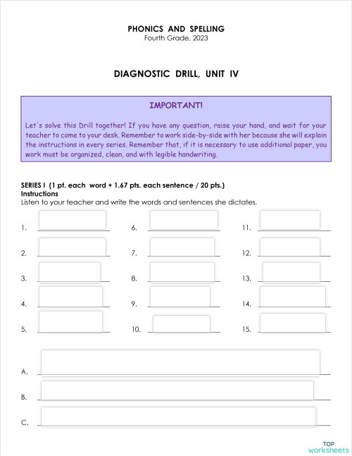 Phonics Diagnostic Drill, Fourth grade, Unit IV. Interactive worksheet ...