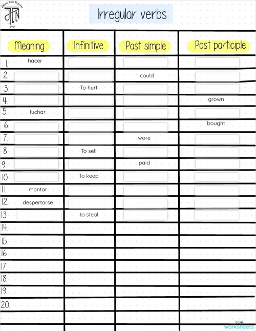 Irregular verbs: fichas interactivas y ejercicios online | TopWorksheets