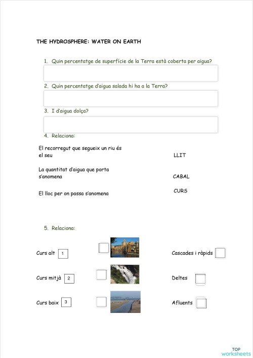 HYDROSPHERE: WATER ON EARTH. Fitxa interactiva | TopWorksheets