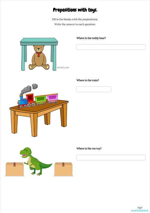 Prepositions with toys.. Interactive worksheet | TopWorksheets