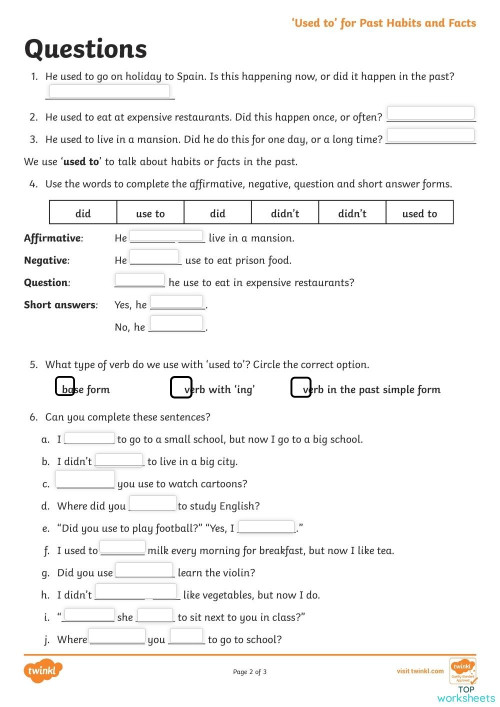 Use / Used to Worksheet. Interactive worksheet | TopWorksheets