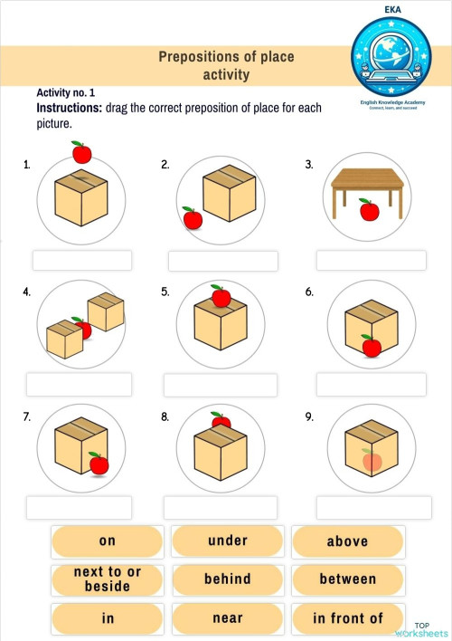 Prepositions of place activity. Interactive worksheet | TopWorksheets