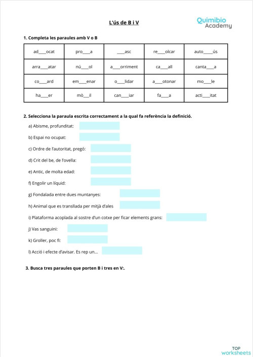 L’ús de B i V. Fitxa interactiva | TopWorksheets