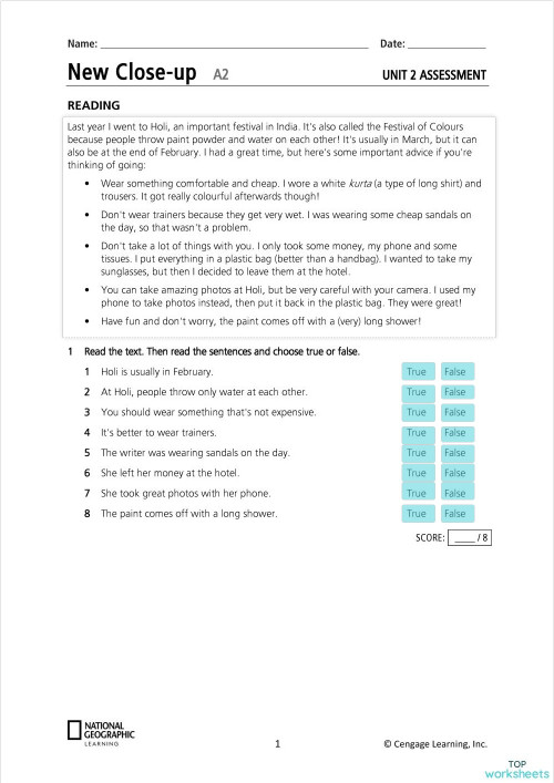 A2 - Unit 2. Interactive worksheet | TopWorksheets