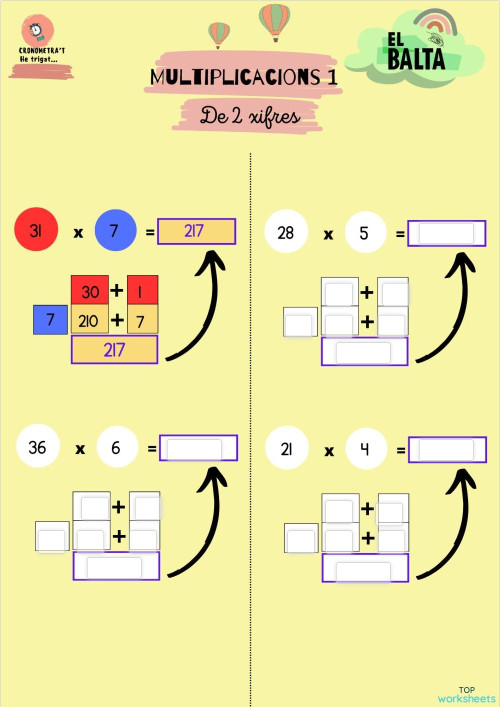 12.- Multiplicacions amb algoritme obert (dues xifres X una xifra) 4 ...