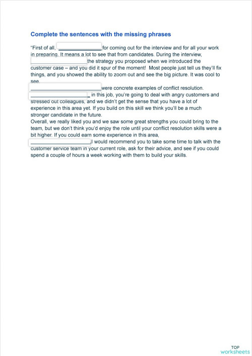 Rejection letter (practice). Interactive worksheet | TopWorksheets