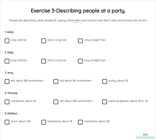 Exercise 3-Describing people at a party.. Interactive worksheet ...