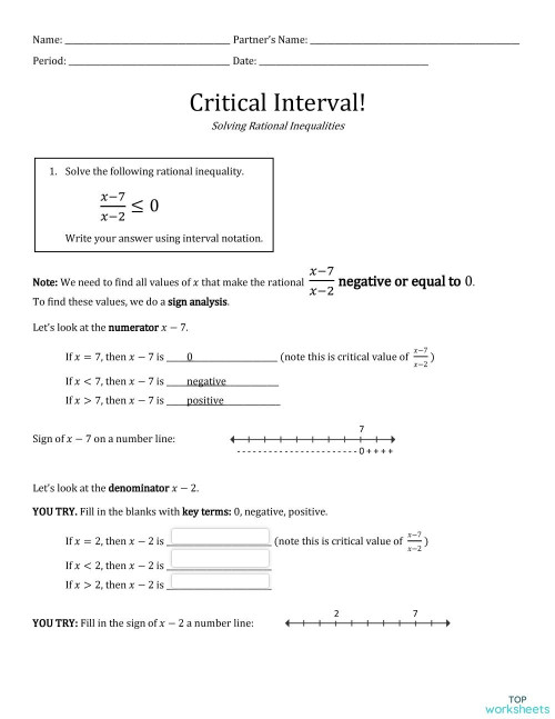 Critical Interval. Interactive worksheet | TopWorksheets