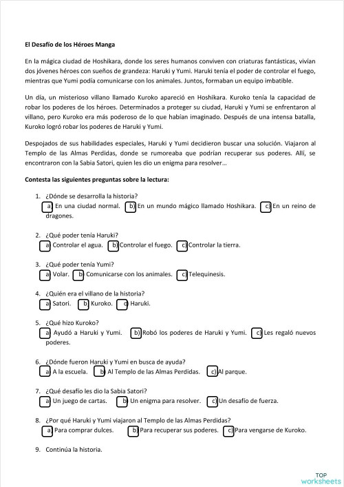 Comprensión lectora, narración. Ficha interactiva | TopWorksheets