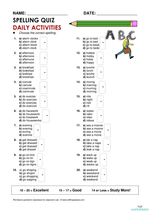 Daily routines spelling. Interactive worksheet | TopWorksheets
