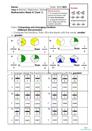 Comparing and Arranging Fractions (Different Denominator). Interactive ...