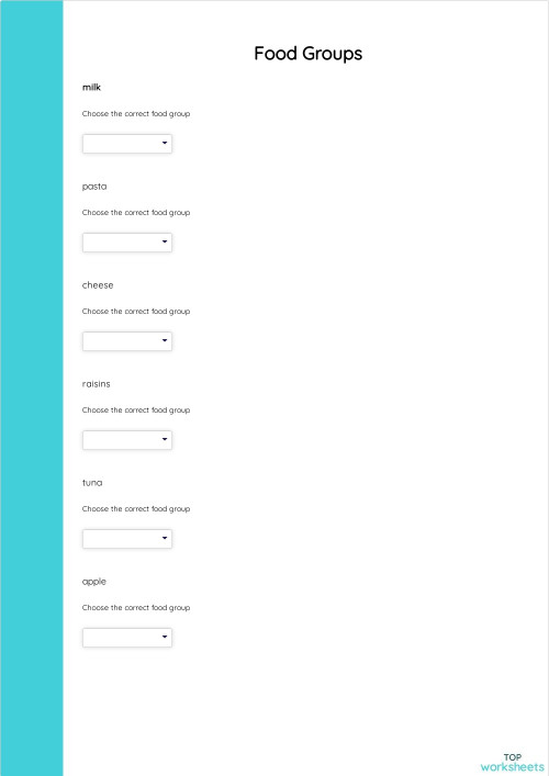 Food Groups. Interactive worksheet | TopWorksheets
