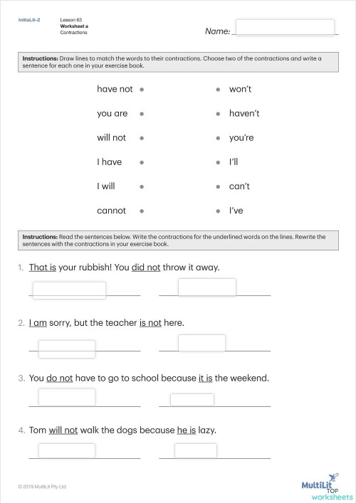 Lesson 63 Contractions. Interactive worksheet | TopWorksheets