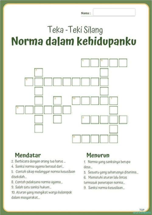 Teka-teki silang. Interactive worksheet | TopWorksheets