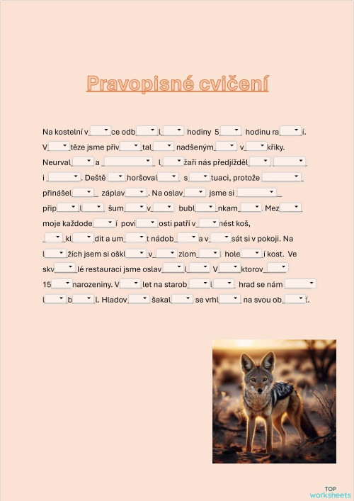 Pravopisné cvičení - těžší. Interaktivní pracovní list | TopWorksheets