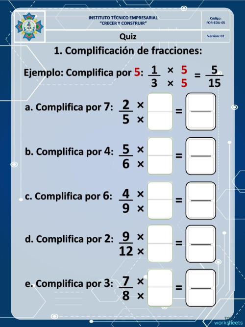 Hoja De Trabajo Para Simplificar Fracciones Complejas