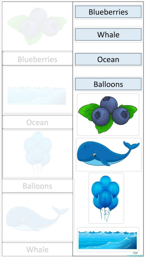 match picture and word (Blue). Interactive worksheet | TopWorksheets