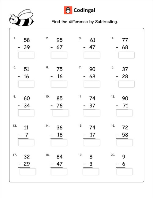 M_G02M06L30_WC01_Find difference by subtracting.. Interactive worksheet | TopWorksheets