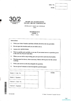 2016 PSR MATHEMATICS PAPER 2 PART 1. Interactive worksheet | TopWorksheets