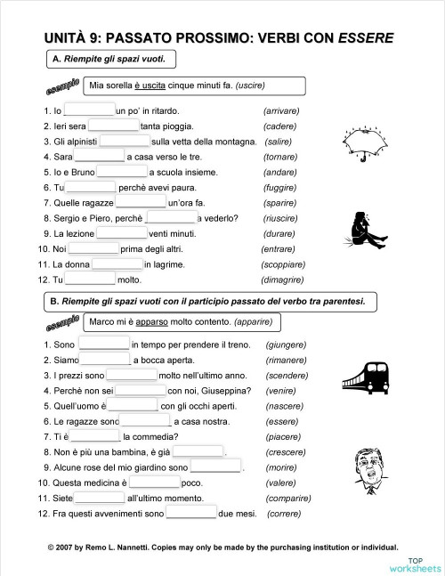 passato prossimo ausiliare essere. Scheda interattiva | TopWorksheets