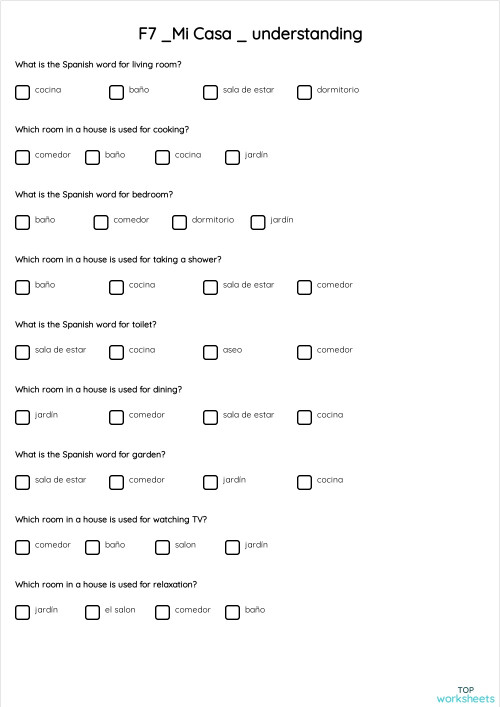 F7 _Mi Casa _ understanding. Interactive worksheet | TopWorksheets