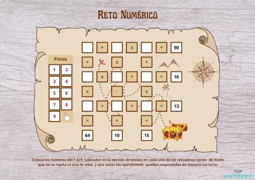 Hoja de Trabajo Digital Reto Numérico Mapa del Tesoro Pirata Marrón ...