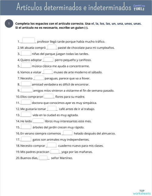 Artículos determinados e indeterminados. Ficha interactiva | TopWorksheets
