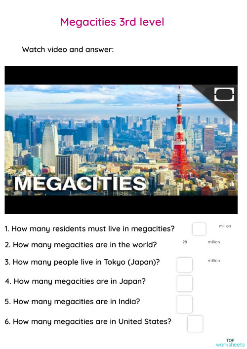 4th grade January Megacities 3rd level. Interactive worksheet ...
