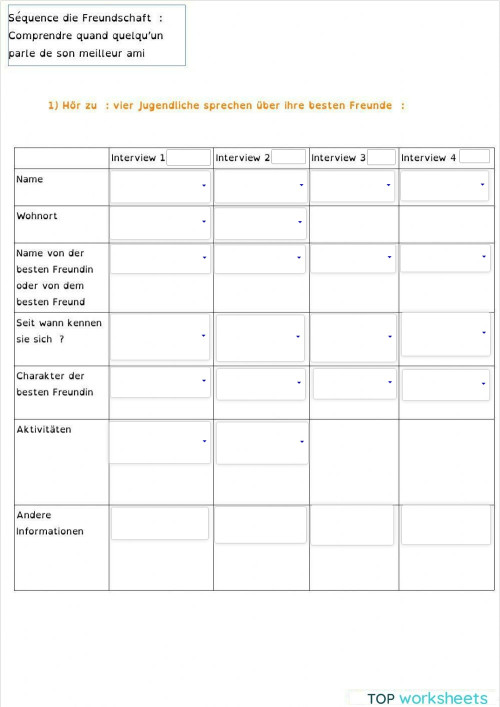 Freundschaft. Interaktives Arbeitsblatt | TopWorksheets