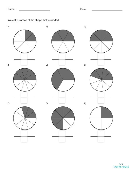 Fractions of the shapes. Interactive worksheet | TopWorksheets