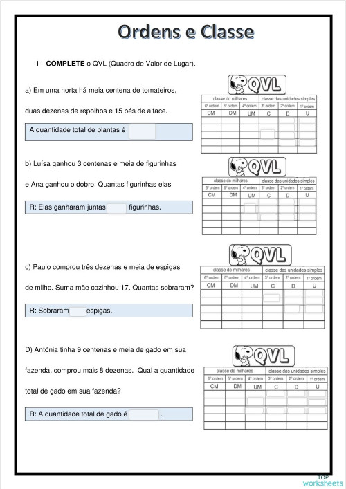 Ordem e classe : fichas interativas e exercícios online | TopWorksheets