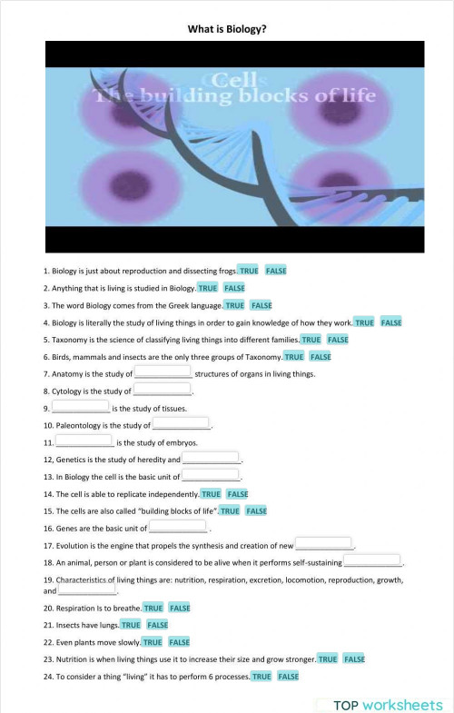 What is Biology?. Interactive worksheet | TopWorksheets